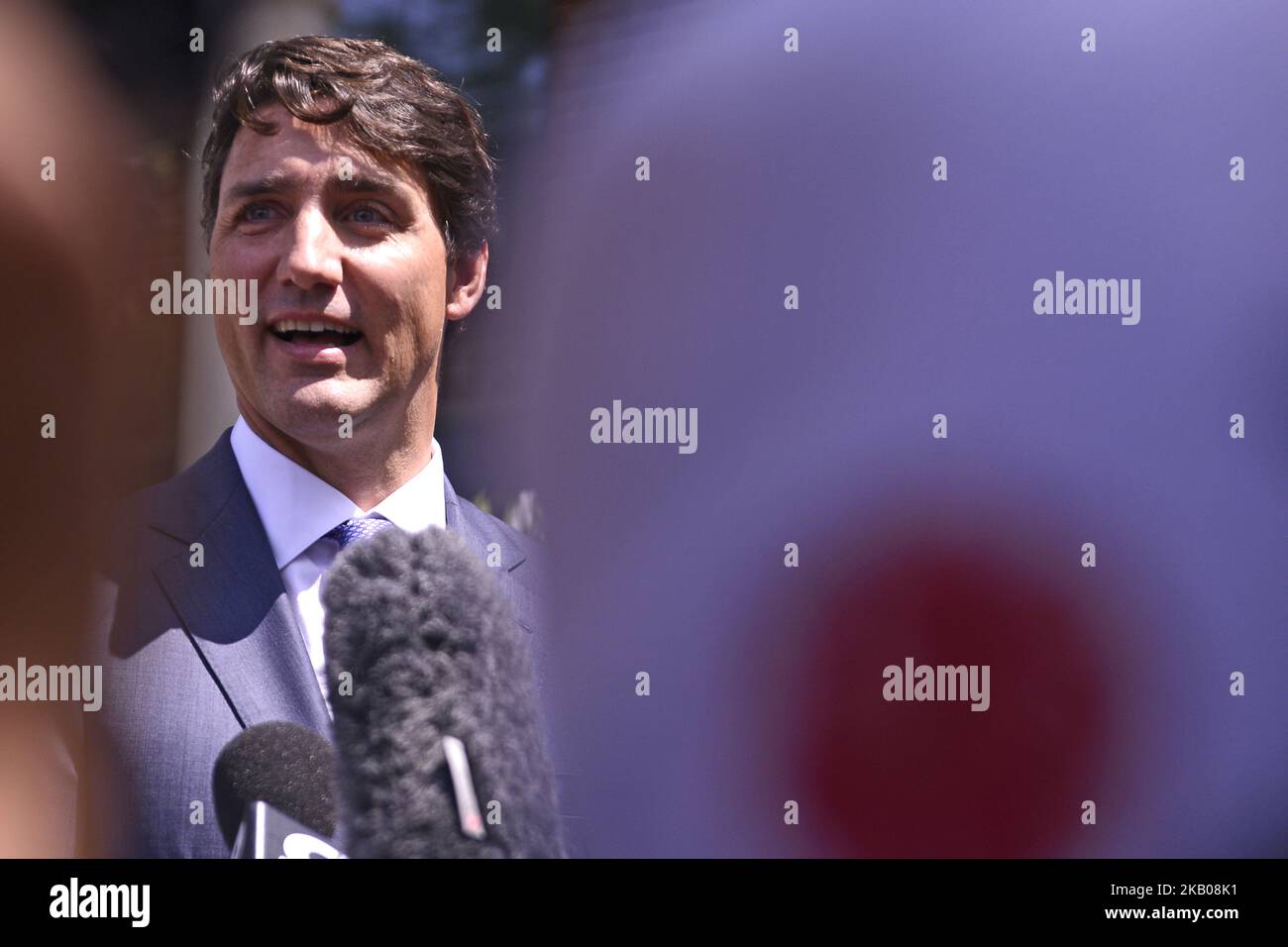 Prime Minister Justin Trudeau speaking to the media at the memorial to ...