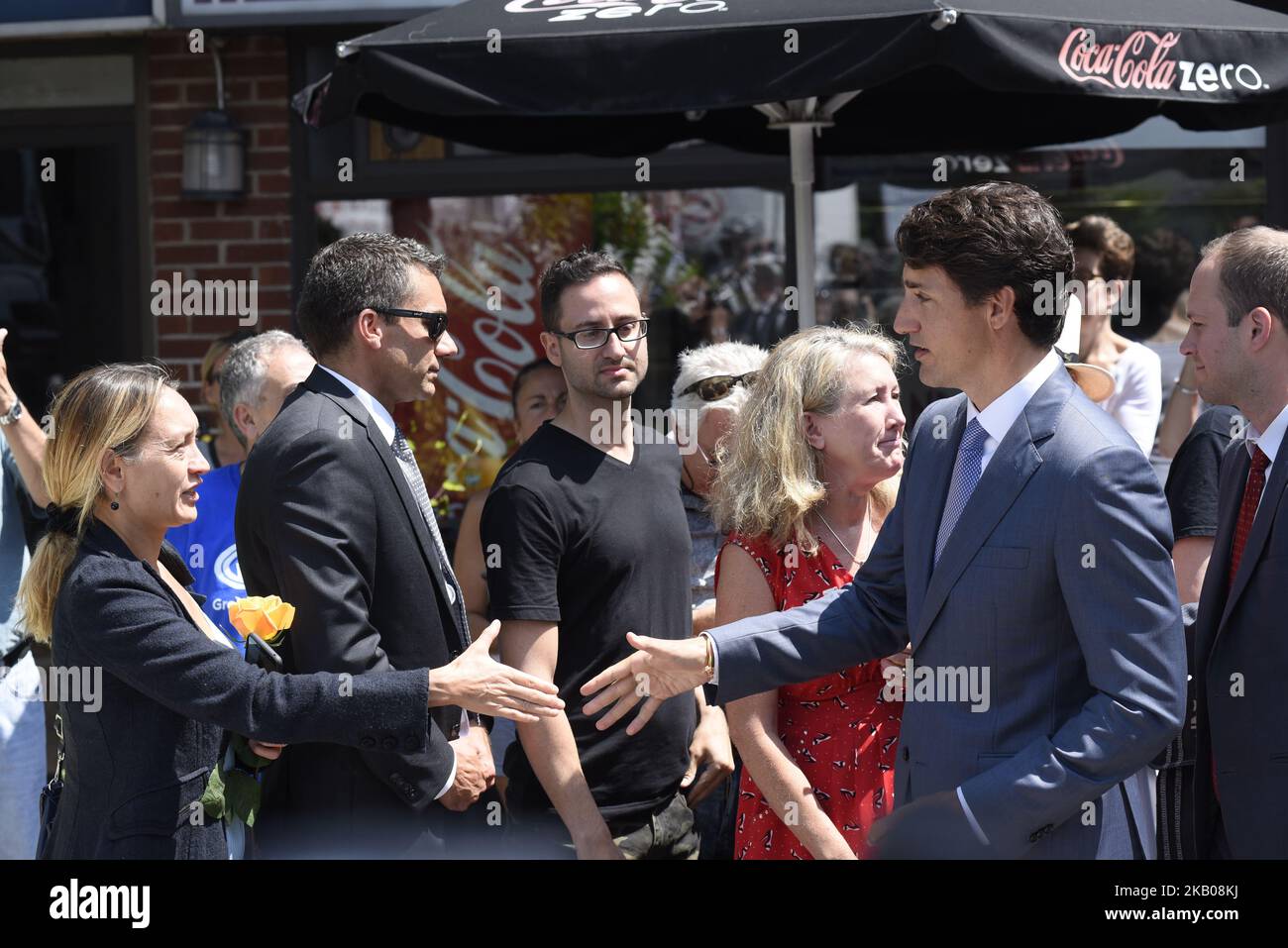 Prime Minister Justin Trudeau talking to the residents at the memorial ...