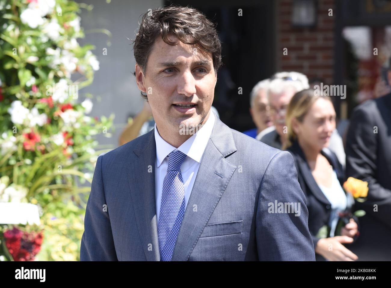 Prime Minister Justin Trudeau speaking to the media at the memorial to ...