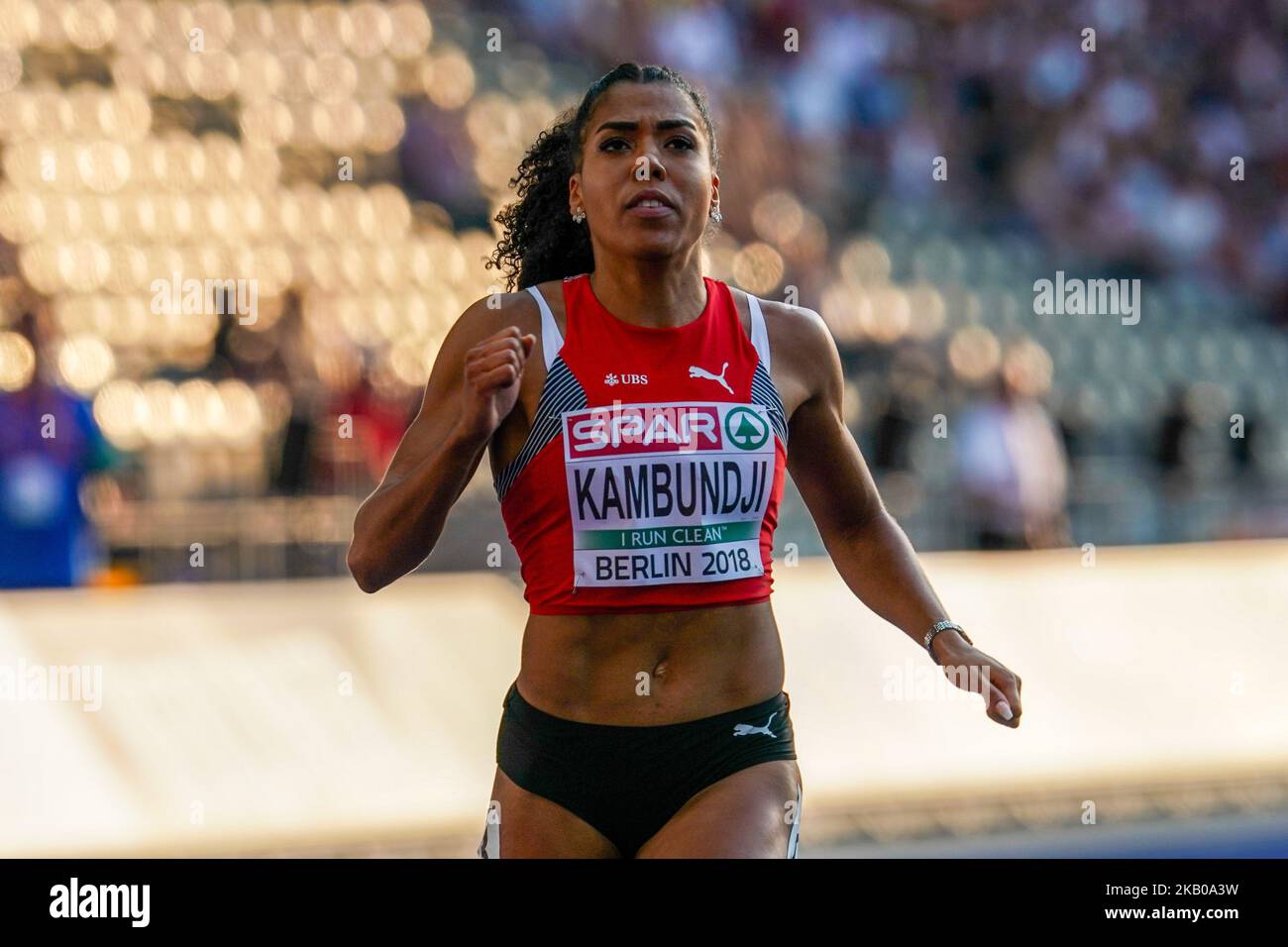 Mujinga Kambundji of Switzerland during 100 meter womens semifinals at ...