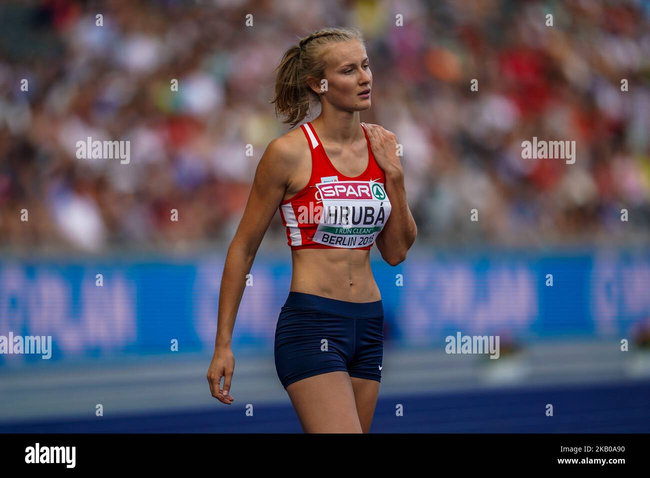 Michaela Hrubá of Czech Republic during High jump qualification for women at the Olympic Stadium ...