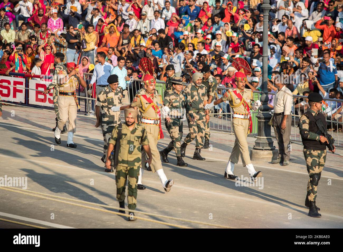 Indian military officers walking during the Wagah-Attari border ...