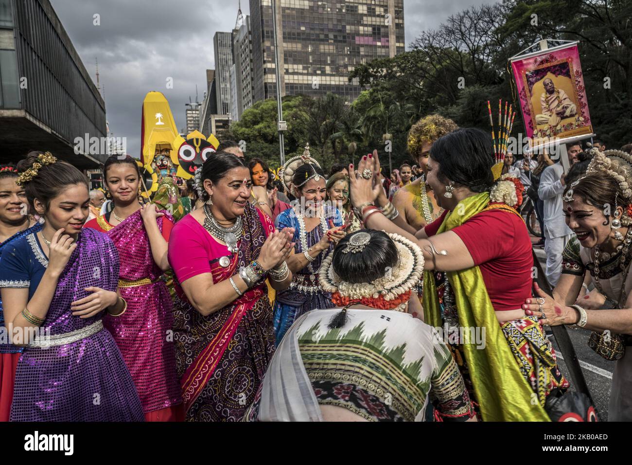 People participate in the annual Hindu festival "Ratha Yatra", in Sao ...