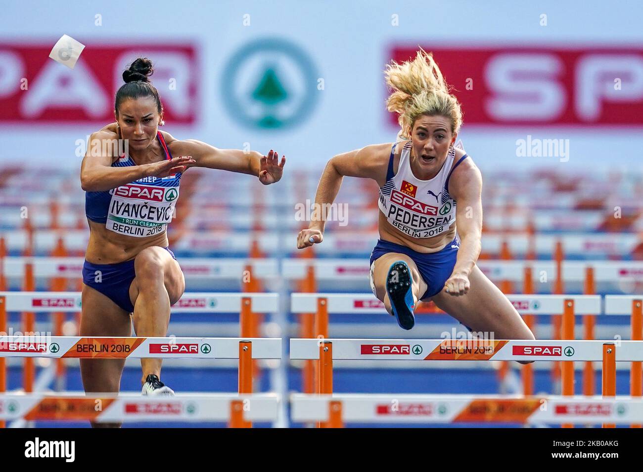 Isabelle Pedersen of Norway and Ivana Ivancevic of Croatia during 100 ...