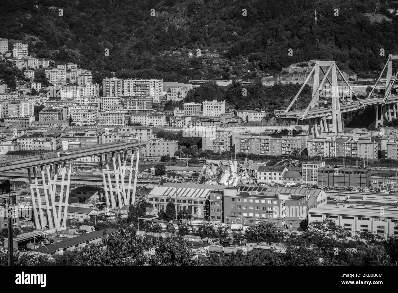 A general view of the Morandi bridge which collapsed on August 14, 2018 ...