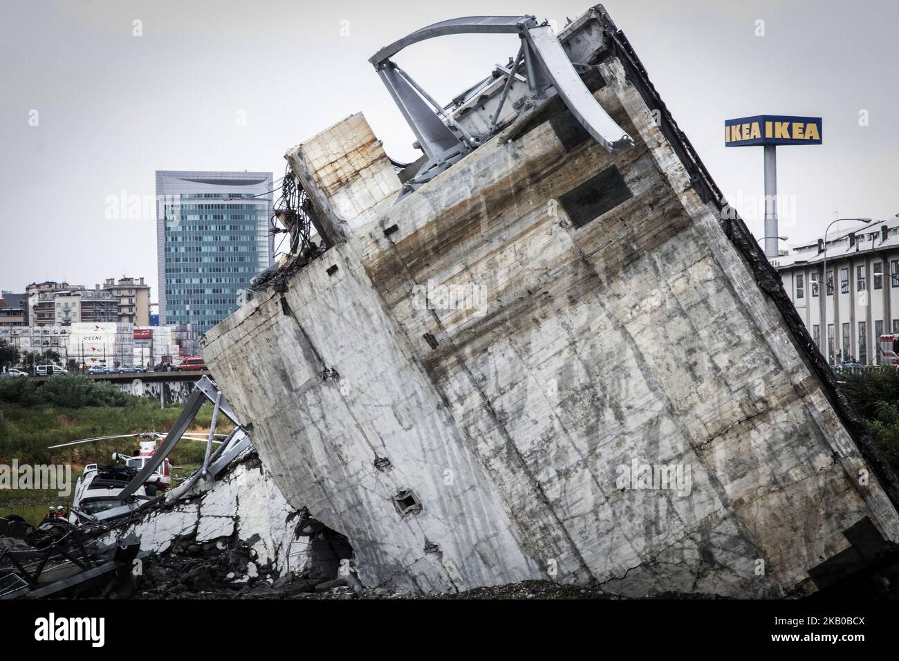 A picture taken on August 14, 2018 shows a part of a Morandi motorway ...