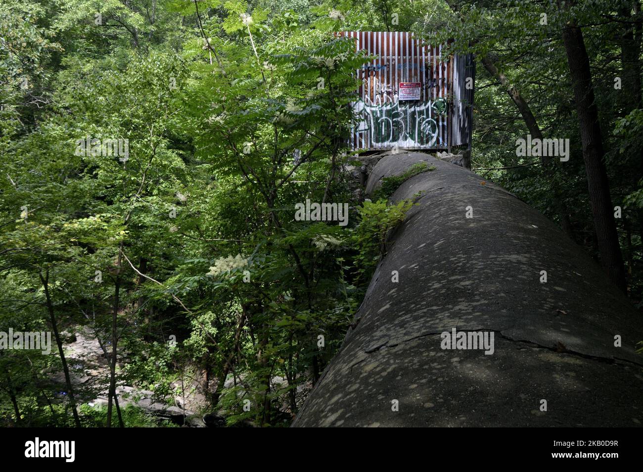 Signs of vandalisme and trash near Devils Pool in the Wissahickon ...