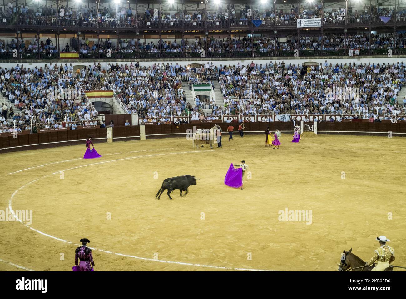 Plaza de Toros de Malaga during the bullfighting. 12-19/08/2018. Malaga ...