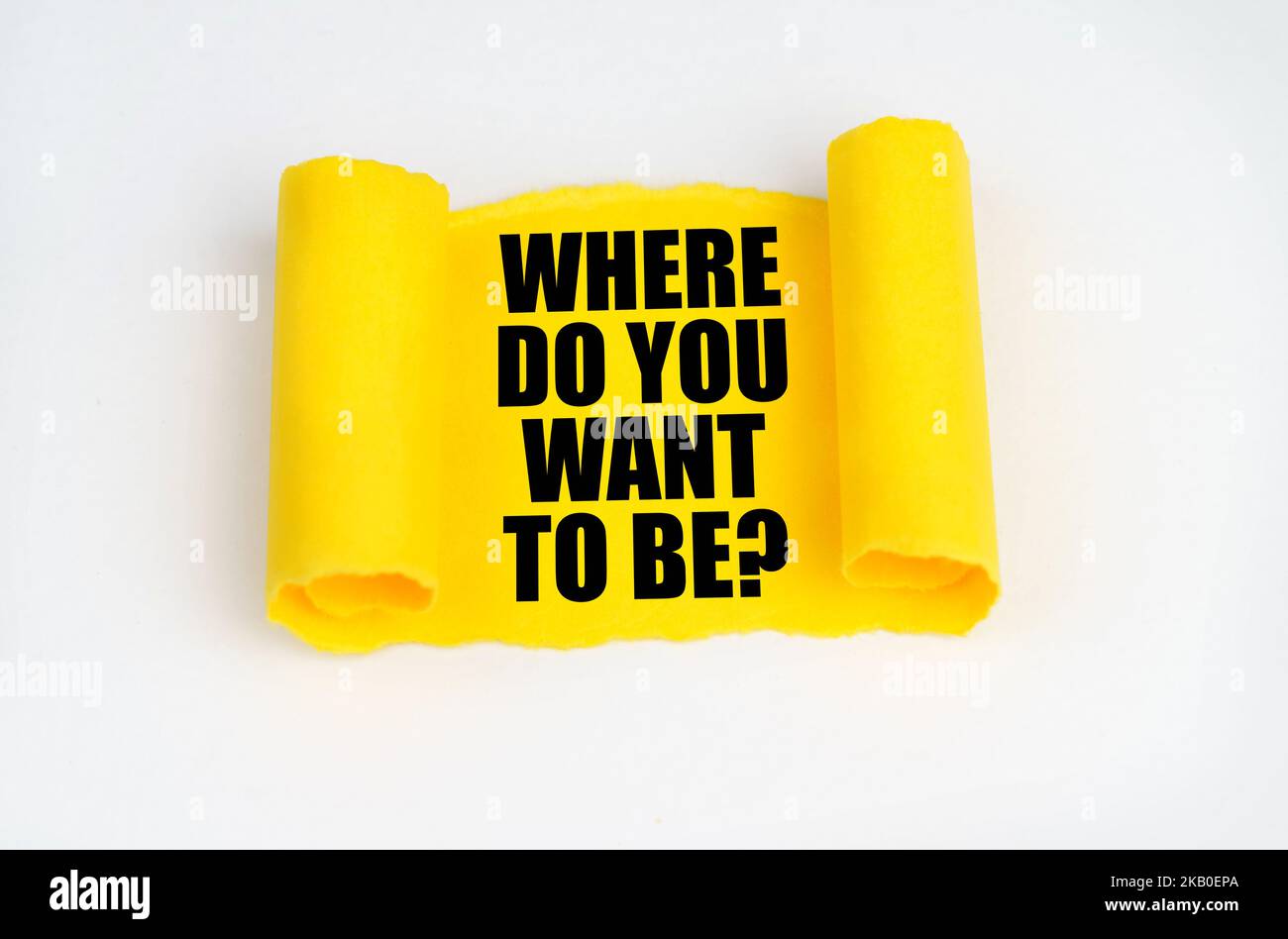 On a white surface, a yellow scroll of paper with the inscription ...