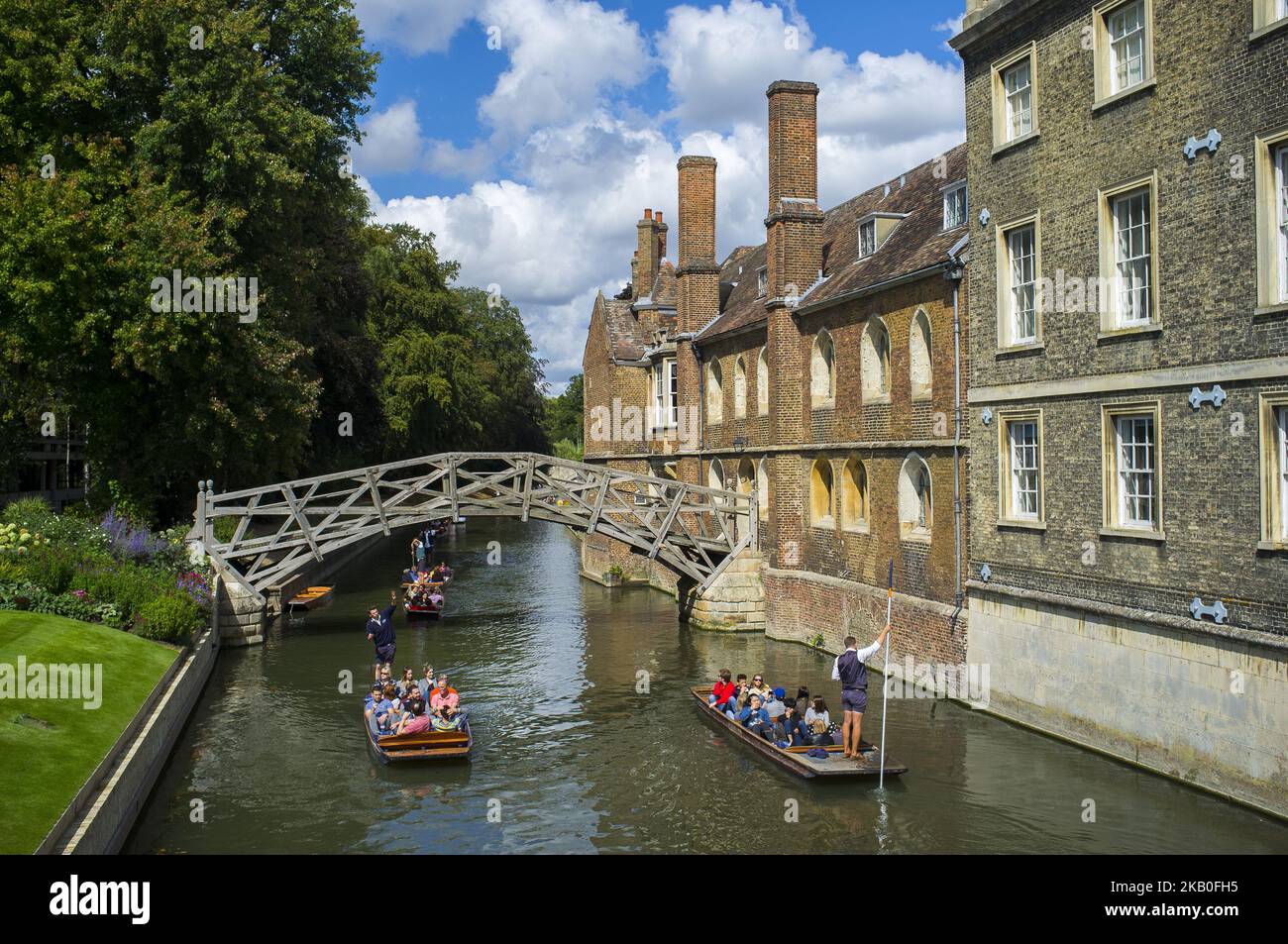 Boats on the river Cam are pictured in Cambridge, on August 25, 2018 ...