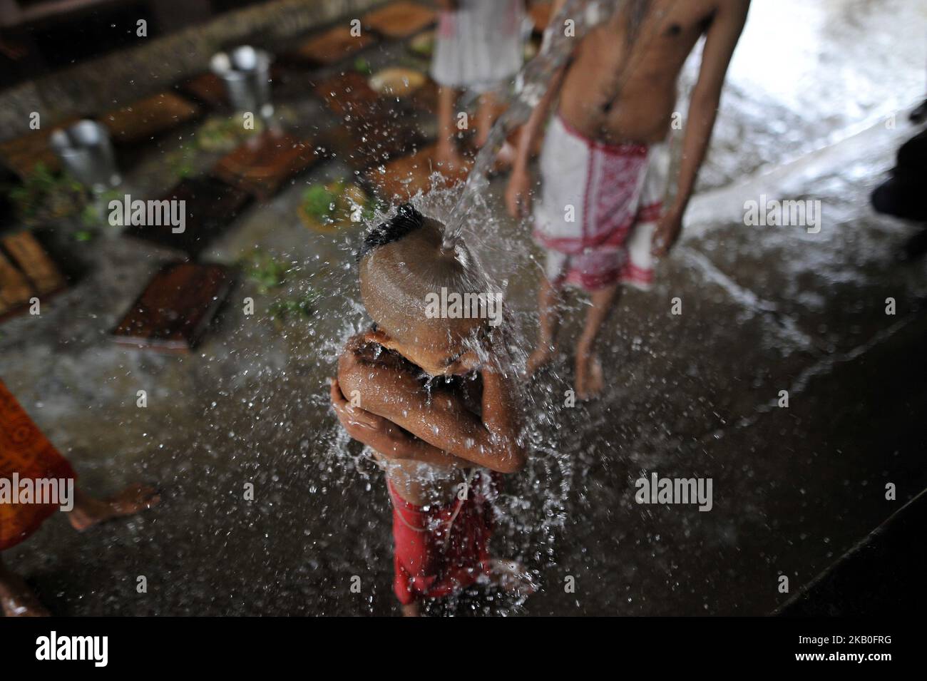 Nepalese kids from Hindu school Bhagwat Sanyaas Aashram Gurukul taking ...