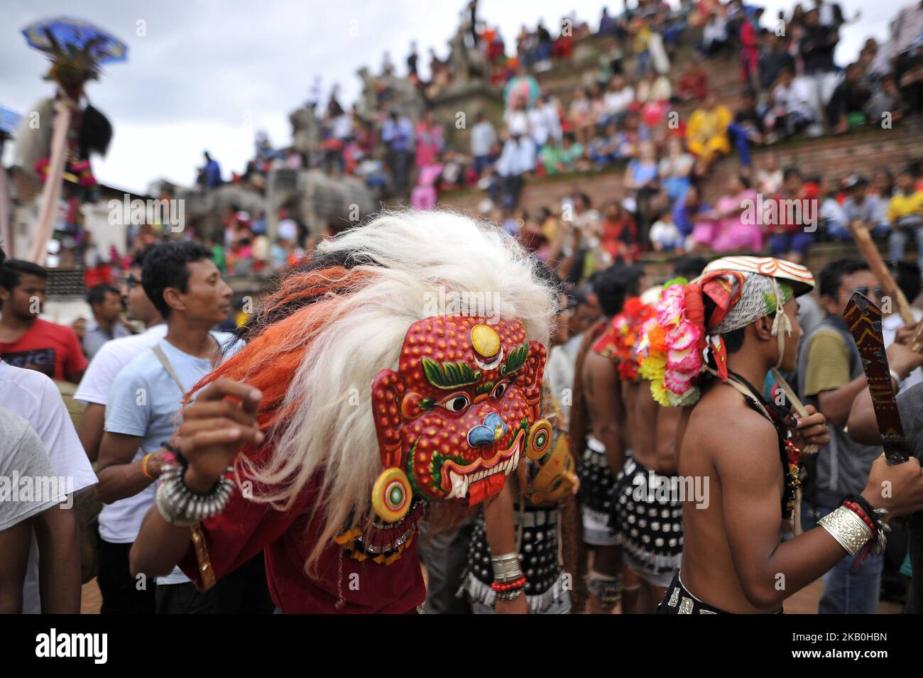 A Mask dance Lakhay dance during Gai Jatra or Cow Festival celebrated ...