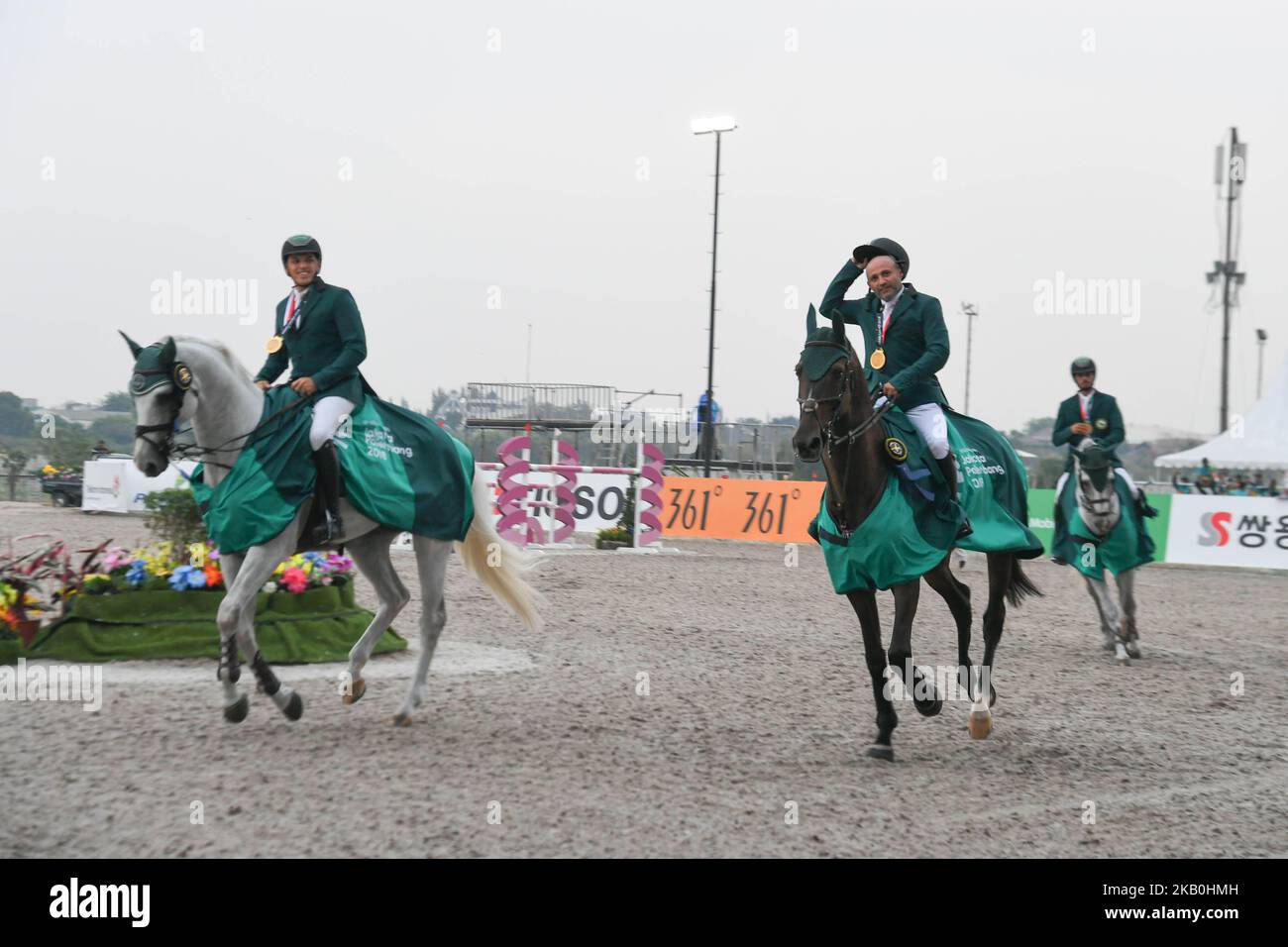 Saudi's equestrian parade after won gold on the awards ceremony the ...