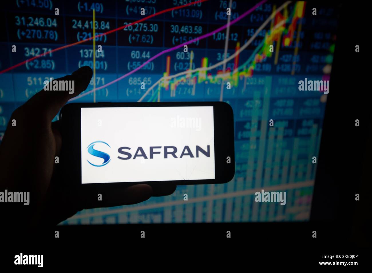 The logo of the french corporation Safran listed in the CAC 40 in Paris ...