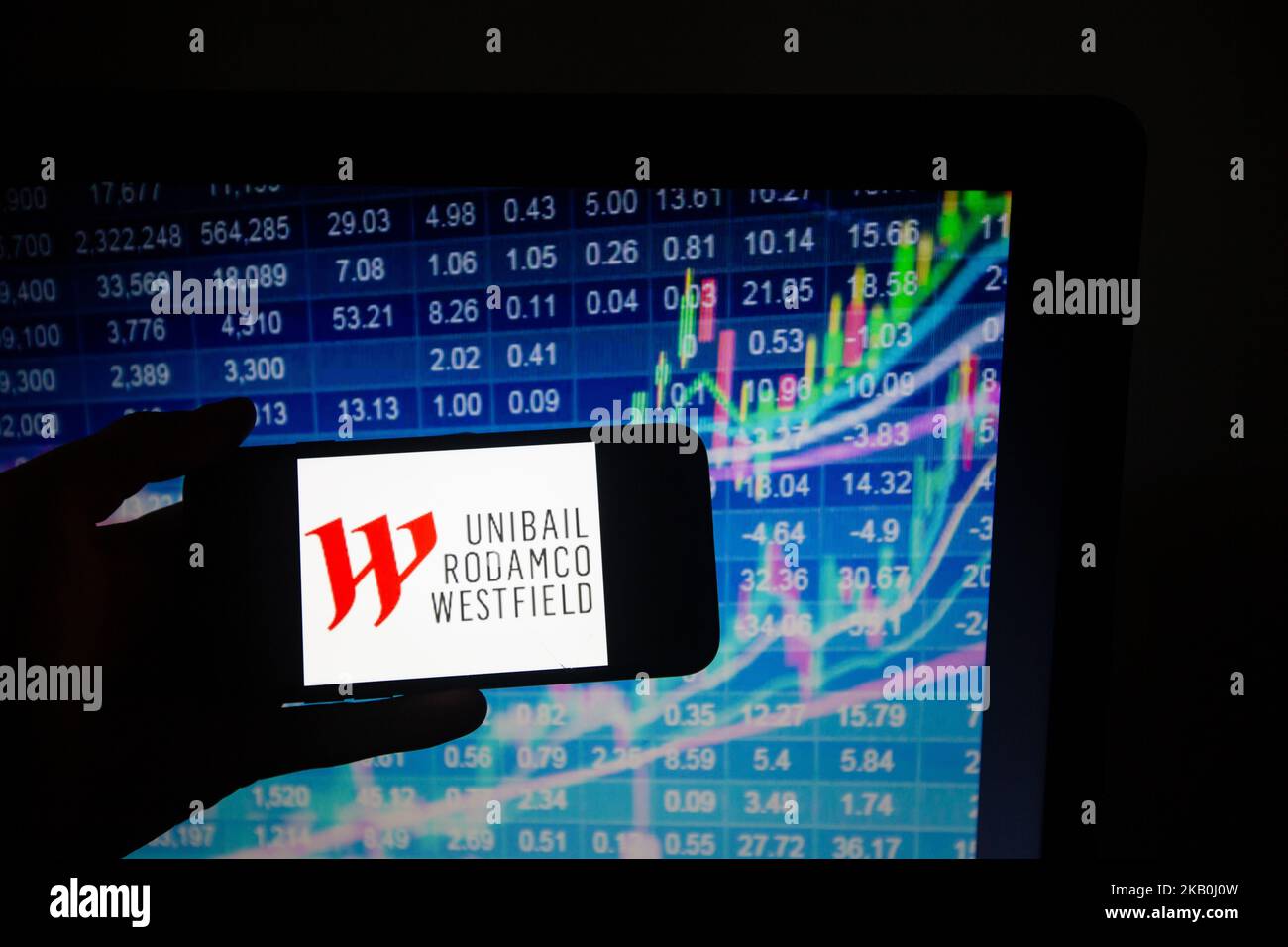 The logo of the french corporation Unibail Rodamco Westfield listed in ...