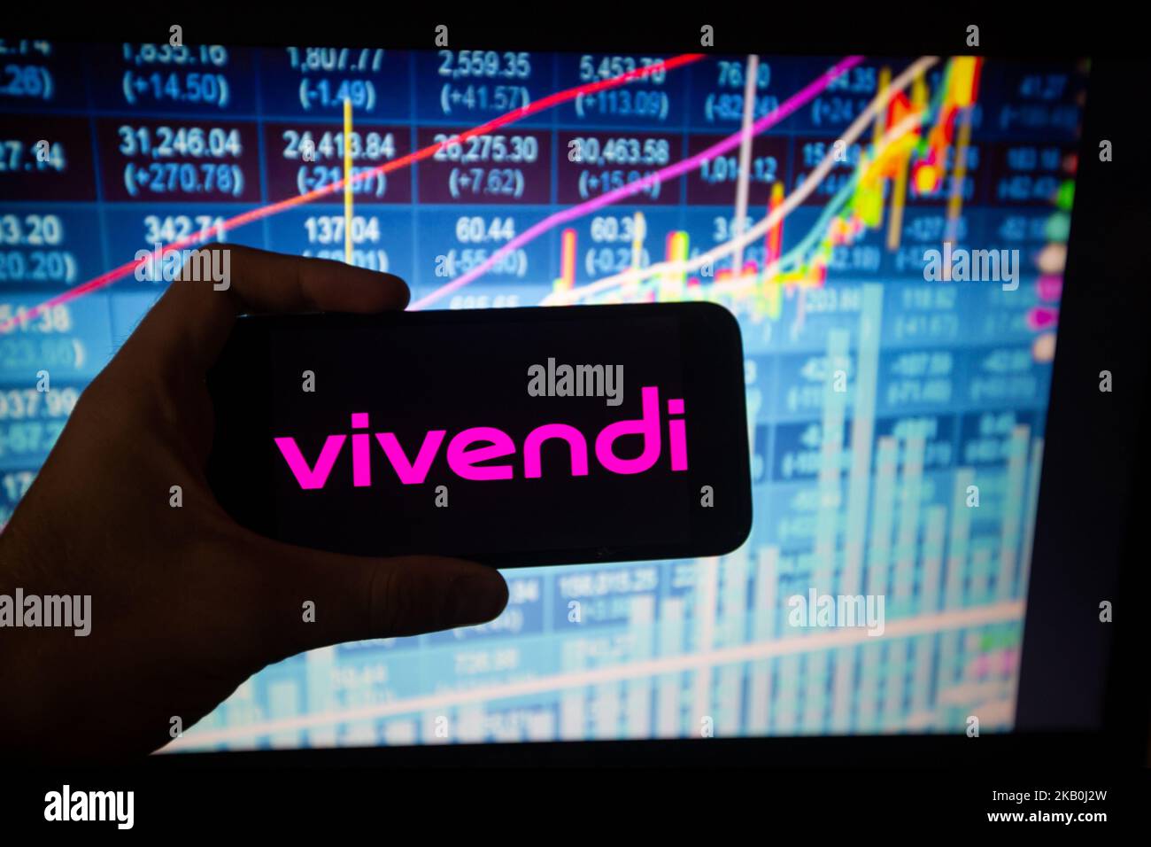 The logo of the french corporation Vivendi listed in the CAC 40 in ...