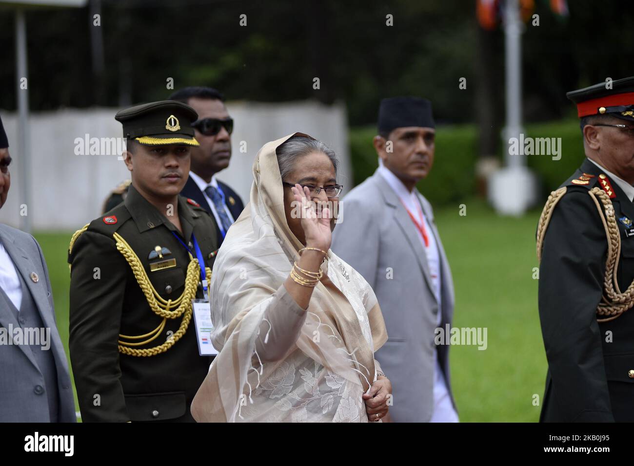 Prime Minister of Bangladesh Sheikh Hasina wave her hand after arrives ...