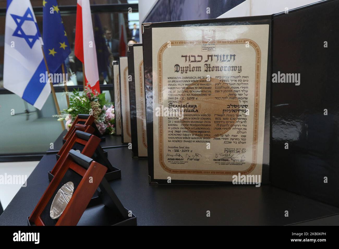 Medals and a certificates of honor are seen in Gdansk, Poland on 30 ...