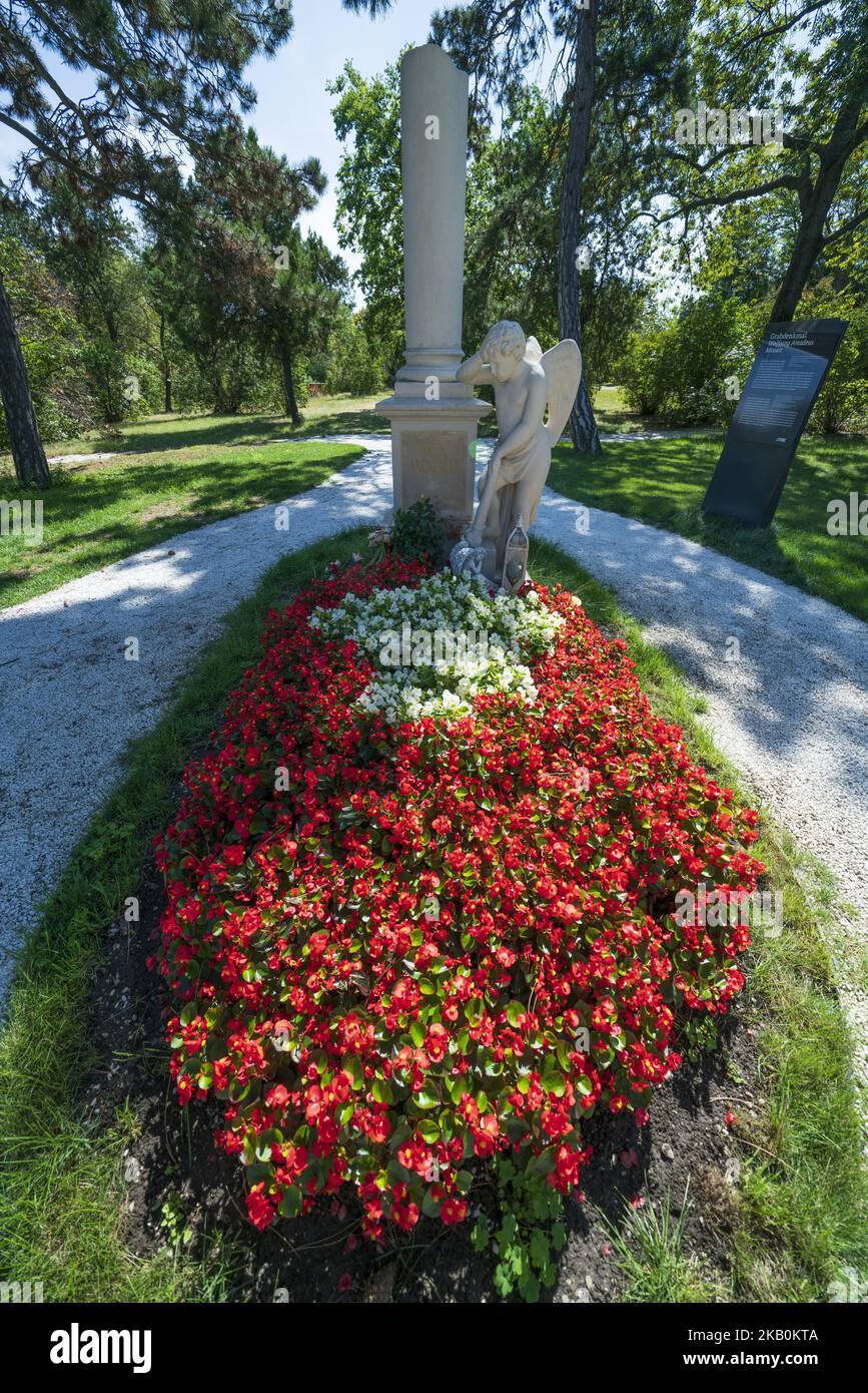 The gravestone of Wolfgang Amadeus Mozart on August 30, 2018 in St ...