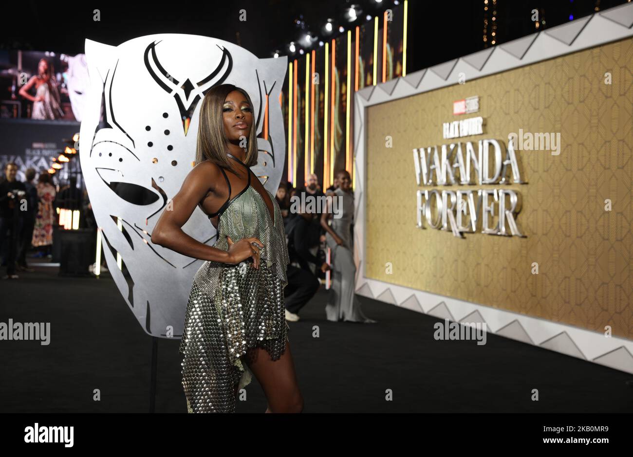 AJ Odudu attending the European premiere of Black Panther: Wakanda ...