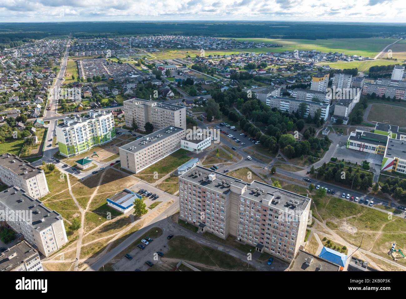 aerial panoramic view from height of a multi-storey residential complex ...