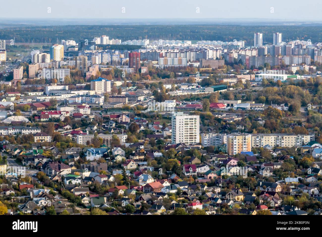 aerial panoramic view from height of a multi-storey residential complex ...