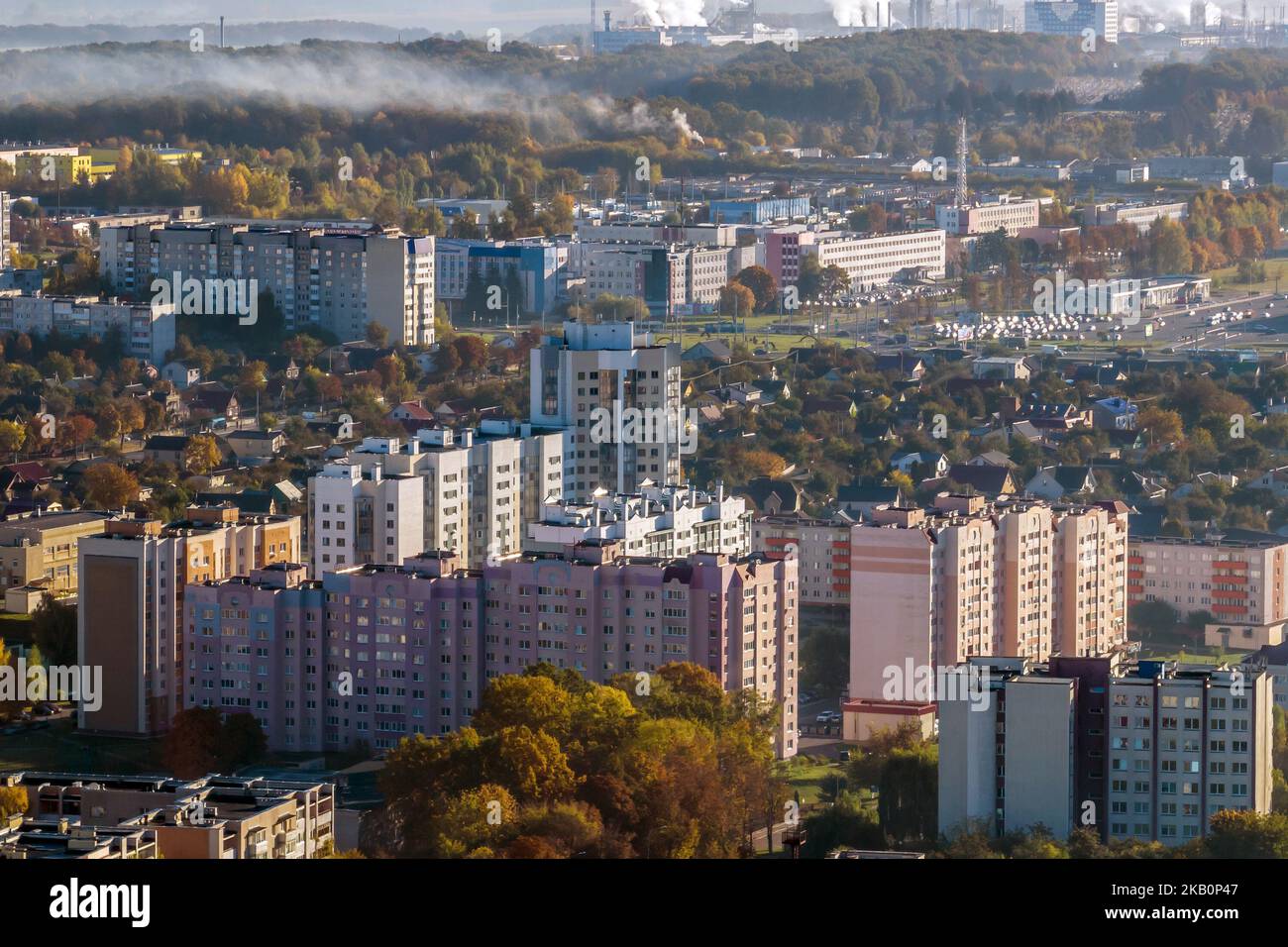 aerial panoramic view from height of a multi-storey residential complex ...