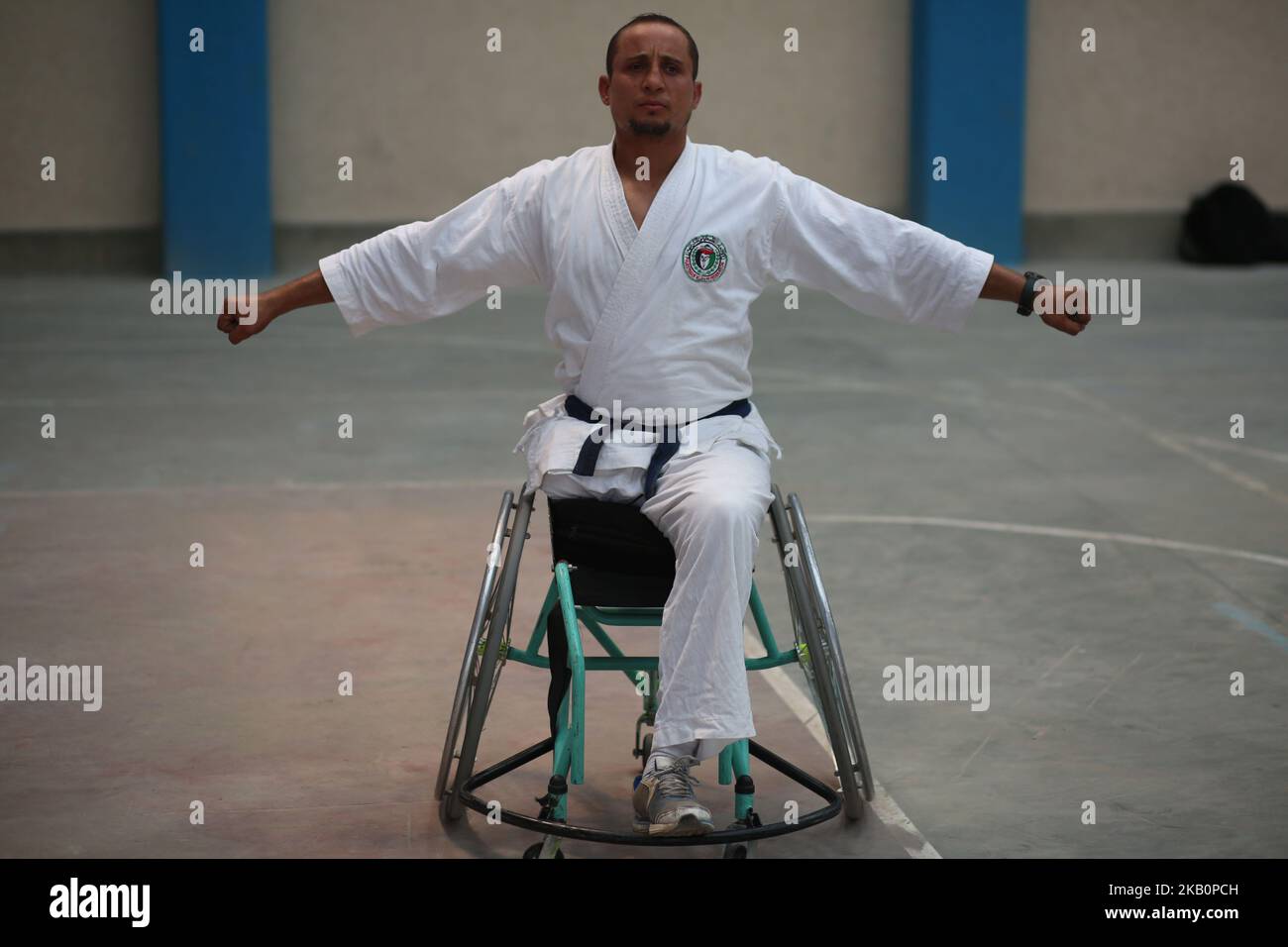Disabled Palestinians wheelchair take part in a Karate class al-Salam ...