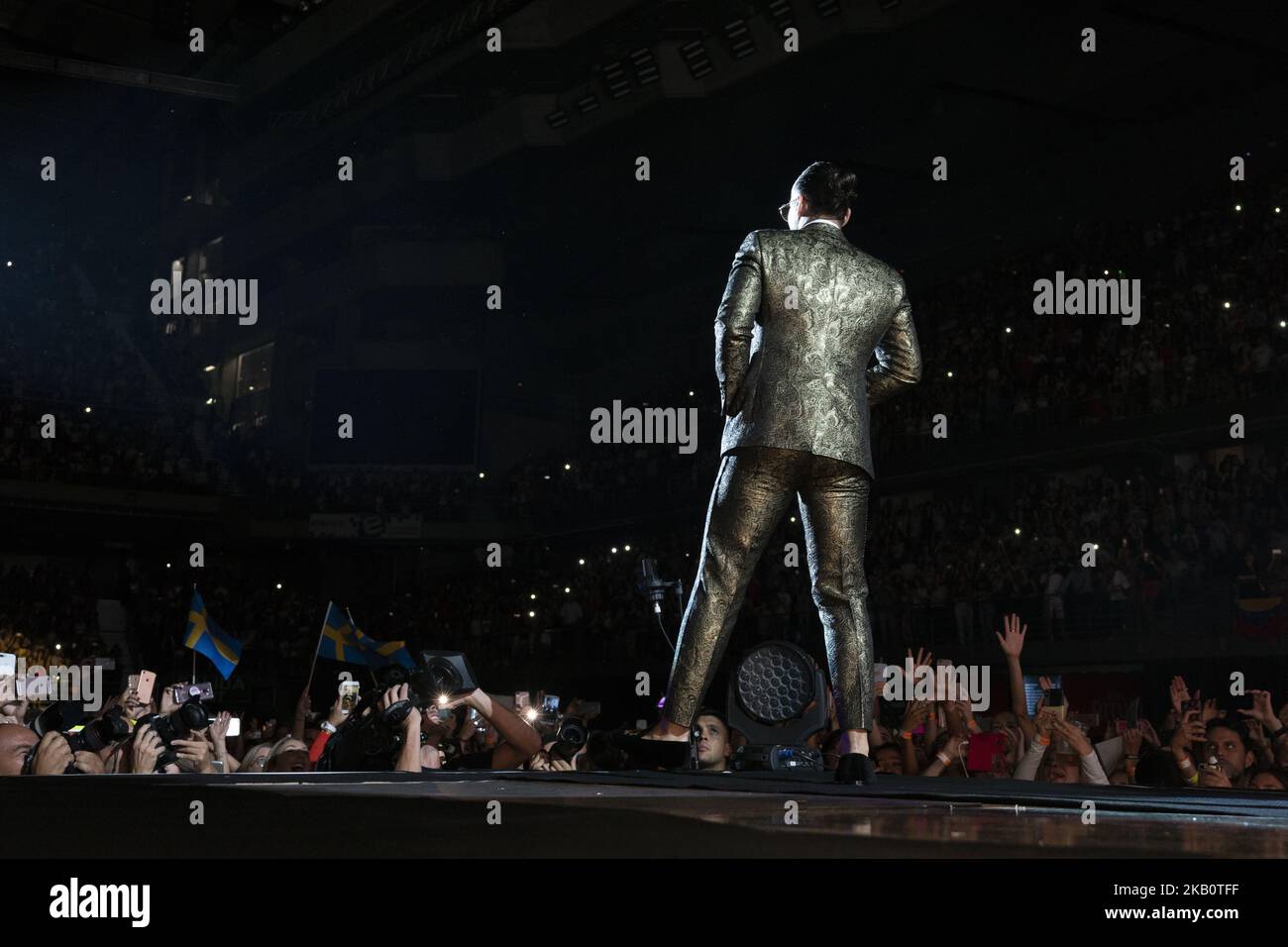 Colombian singer Maluma performs during his concert held at the sports ...
