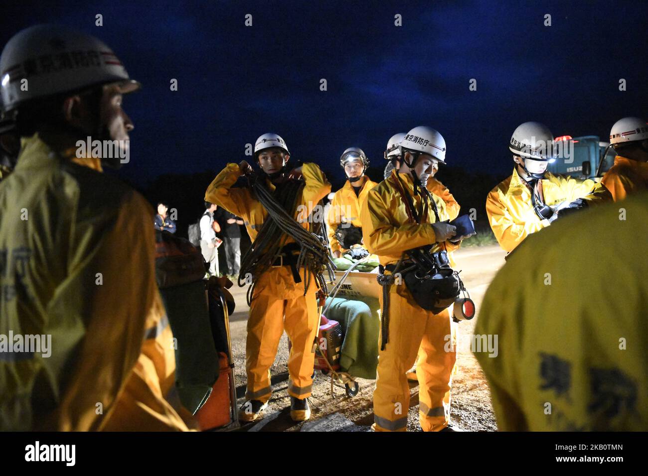 Photo taken on September 7, 2018 shows a firefighters during rescue ...
