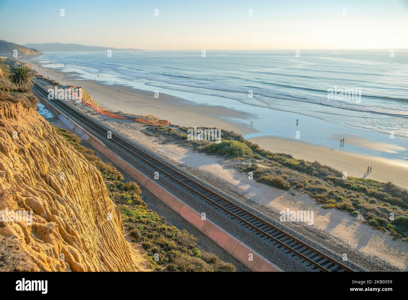Del Mar Southern California beach landscape with railroad along sea and ...