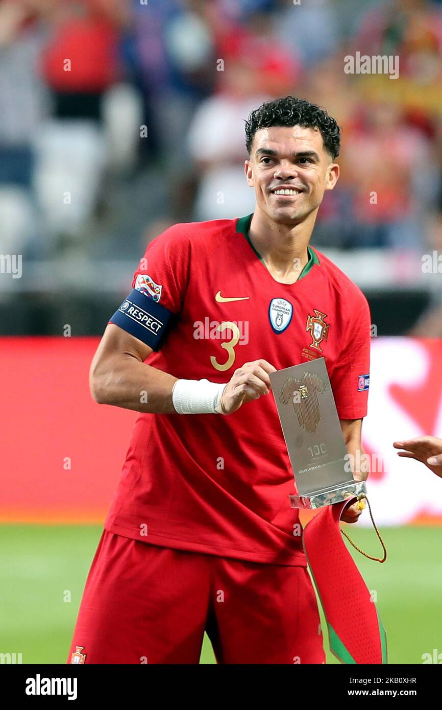 Portugal's defender Pepe is awarded for his 100th game for national ...