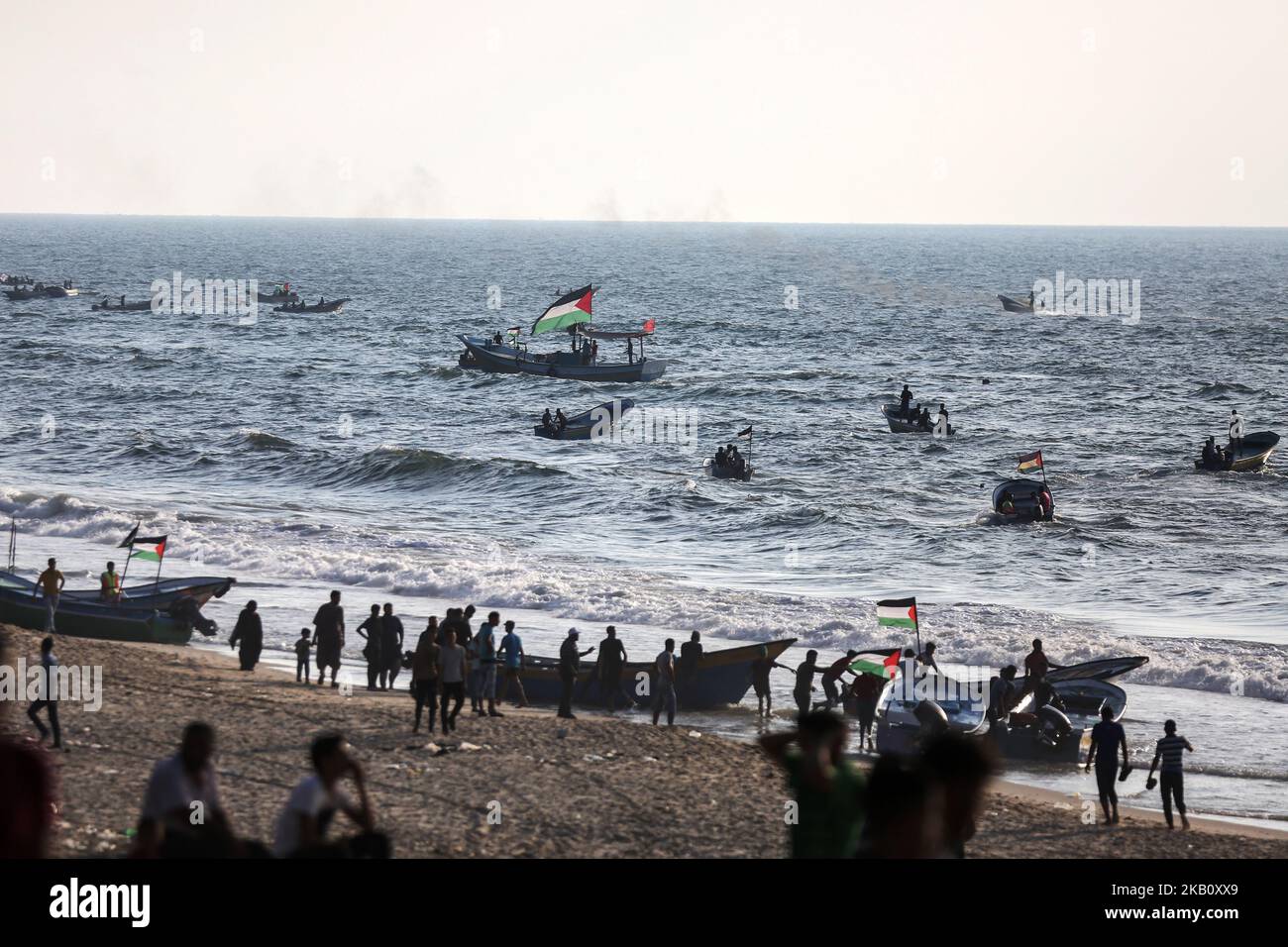 A protest calling for lifting the Israeli blockade on Gaza, on a beach ...