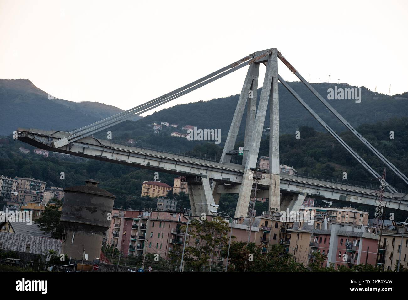 A picture shows the collapsed Morandi motorway bridge in Genoa on ...