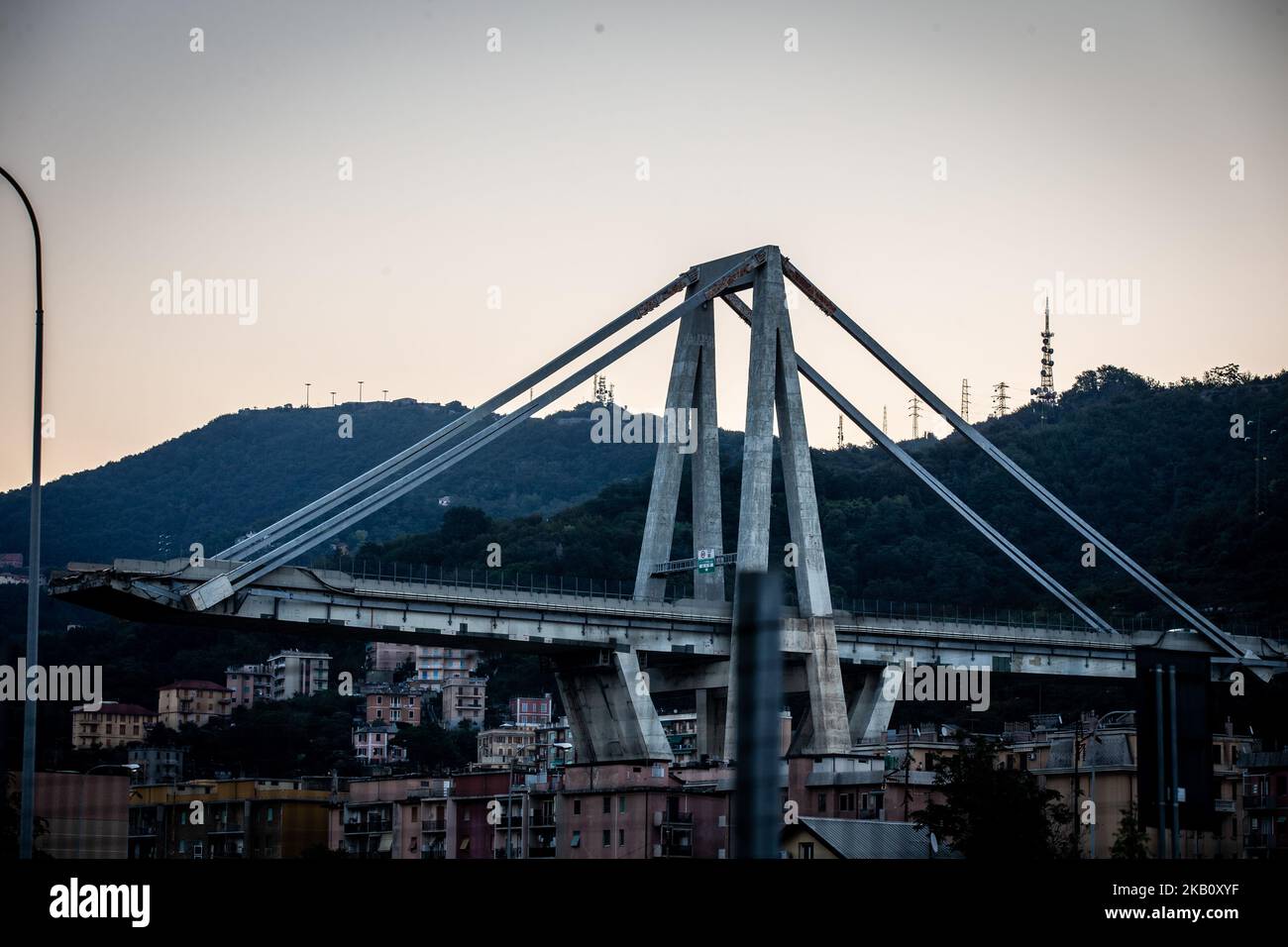 A picture shows the collapsed Morandi motorway bridge in Genoa on ...