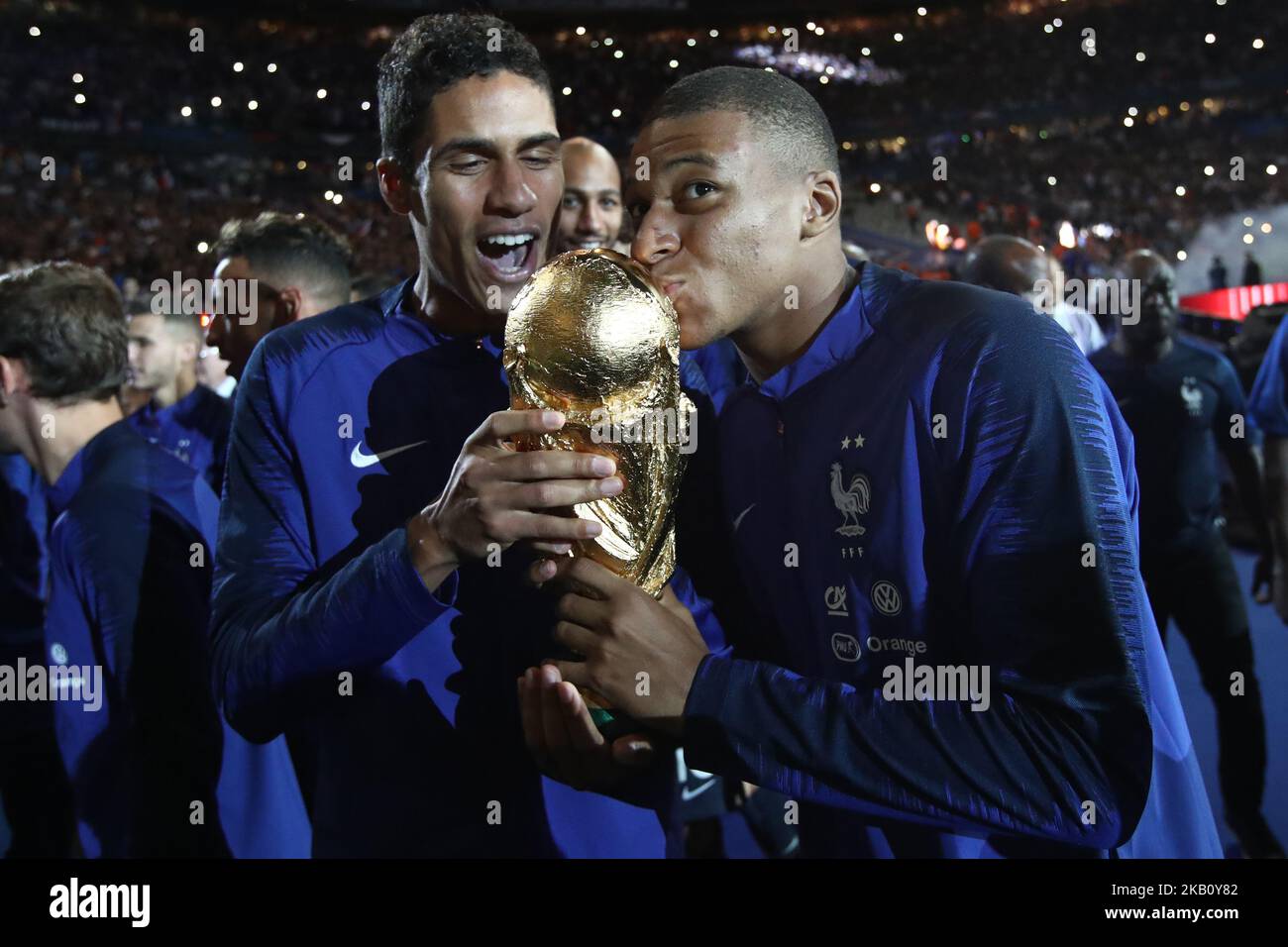 Kylian Mbappe, Raphael Varane of France celebrate with the World Cup ...