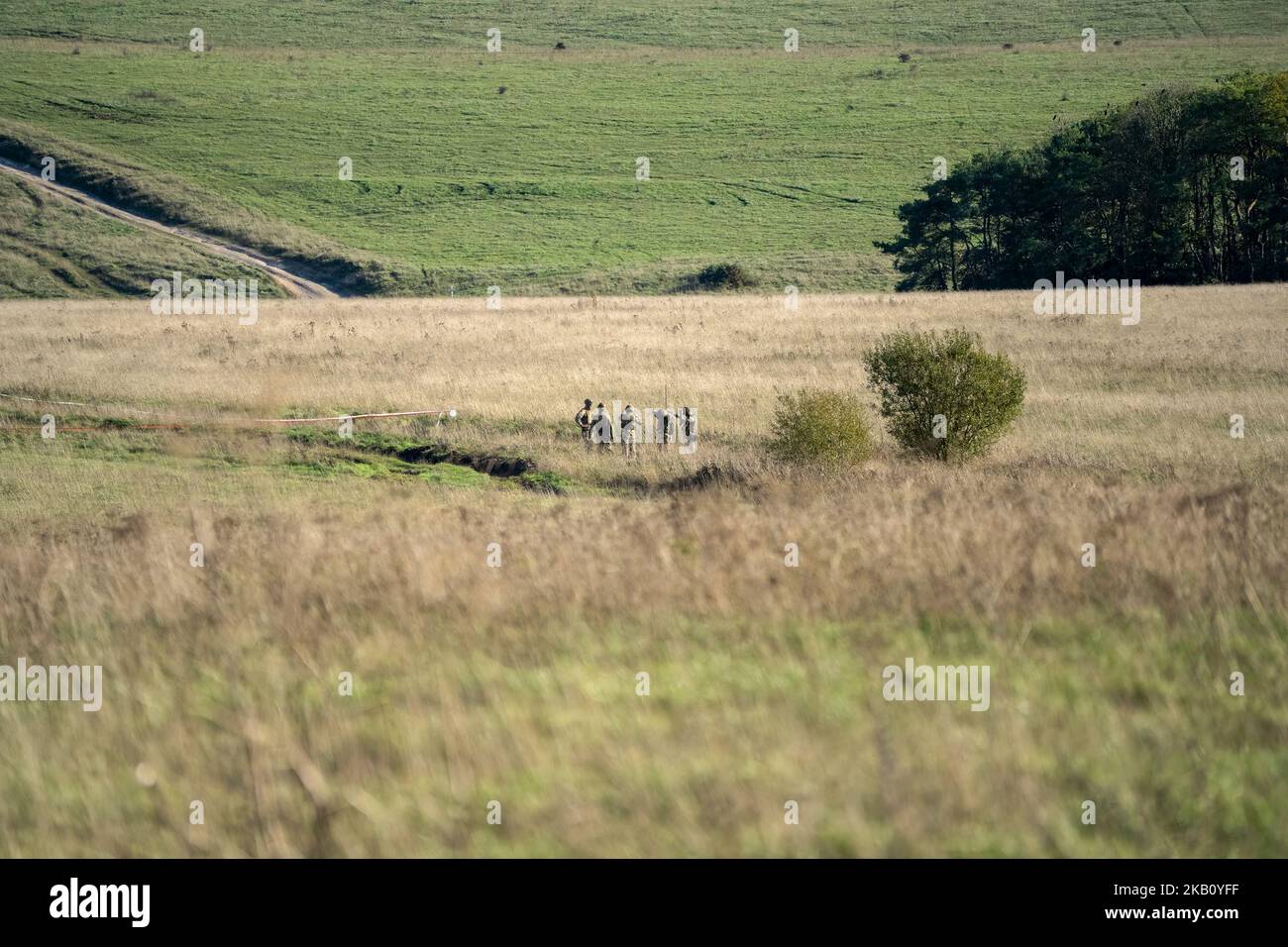 British army soldiers on a military training exercise in open ...