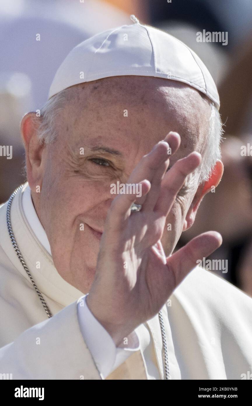 Pope Francis portrait during his weekly general audience in St. Peter's ...