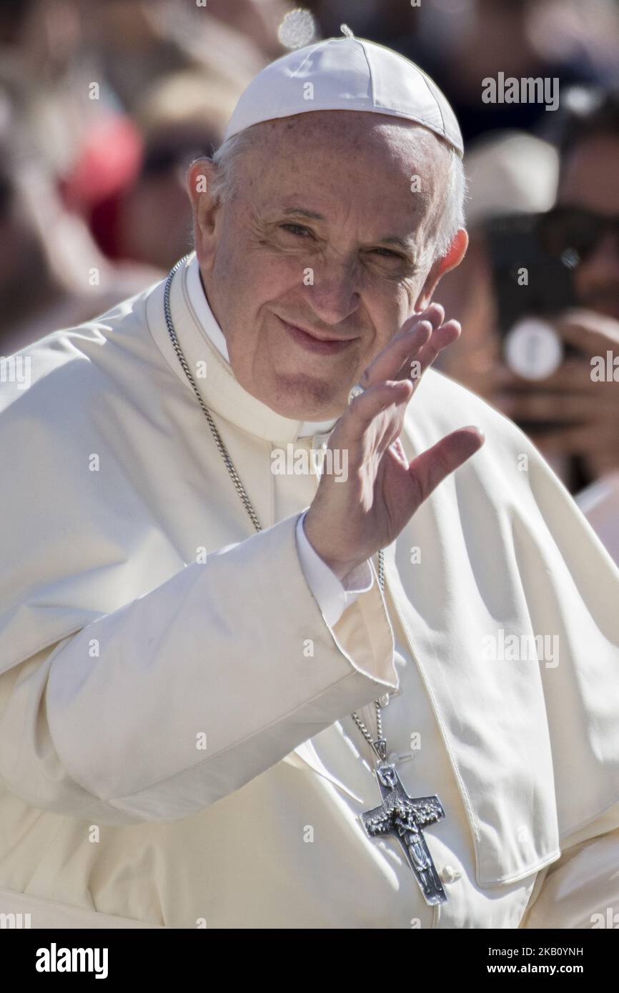 Pope Francis portrait during his weekly general audience in St. Peter's ...