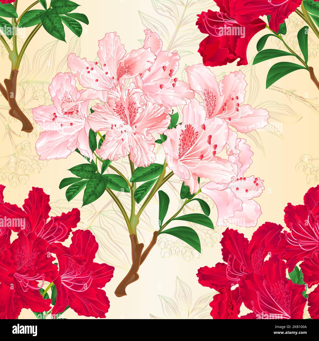 Seamless texture red and pink rhododendrons branches mountain shrub ...