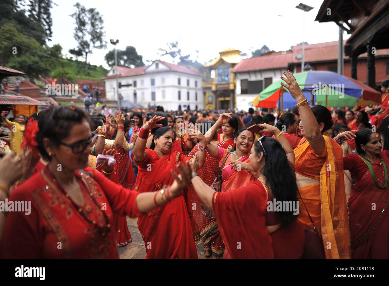 Nepalese devotee’s woman dance during Teej festival celebrations at ...
