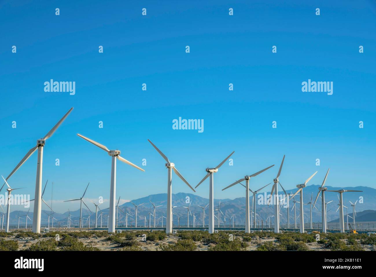 Windmills or high wind turbines that generates renewable electricity ...