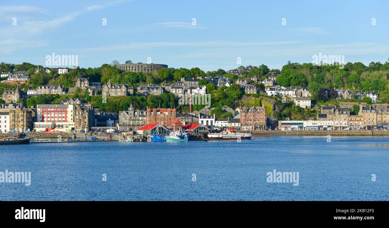 Oban Harbour from the Oban to Mull Ferry with CalMac Ferry and McCaig's ...