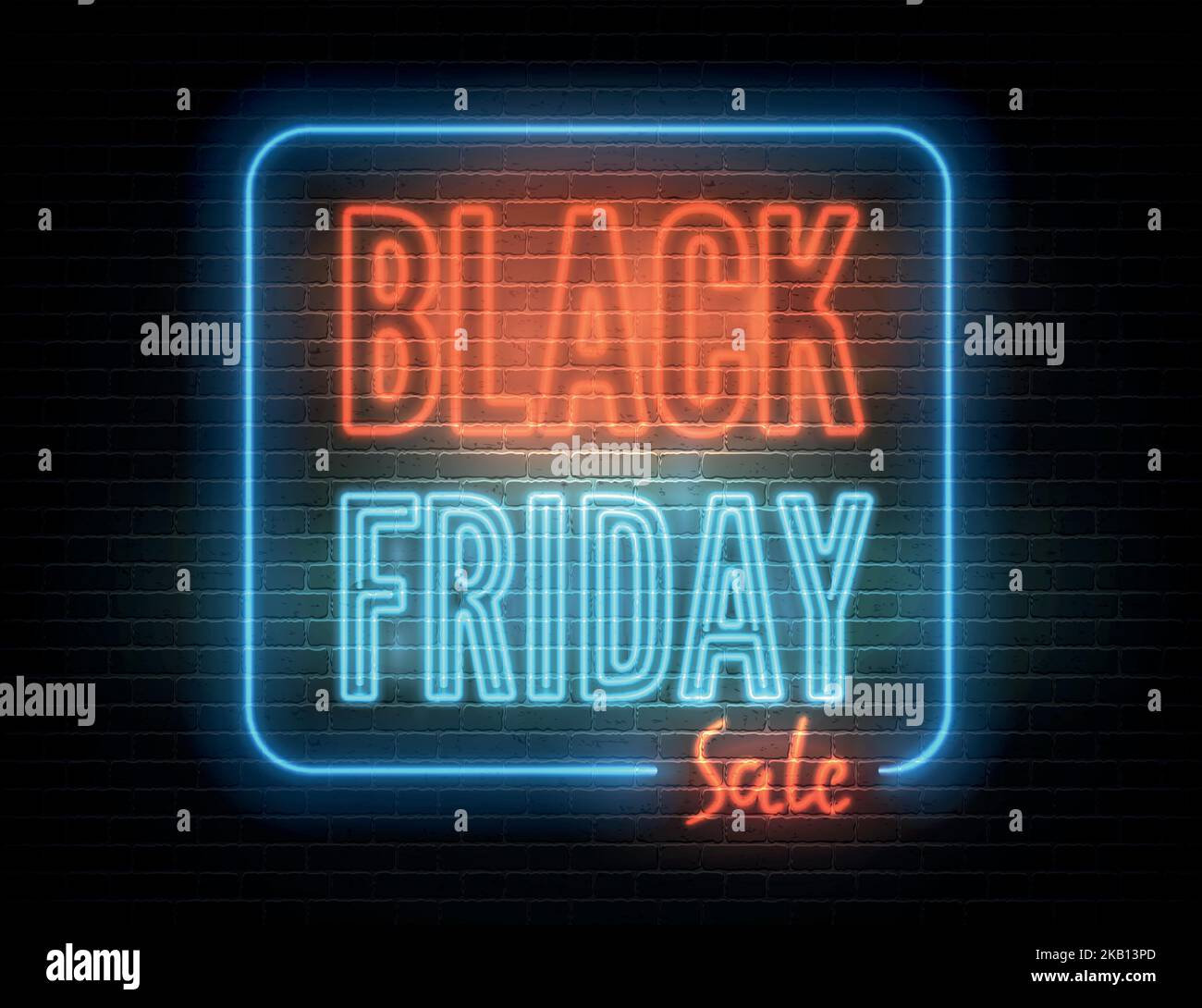Black friday red blue neon light box with annual discount offer promo ...