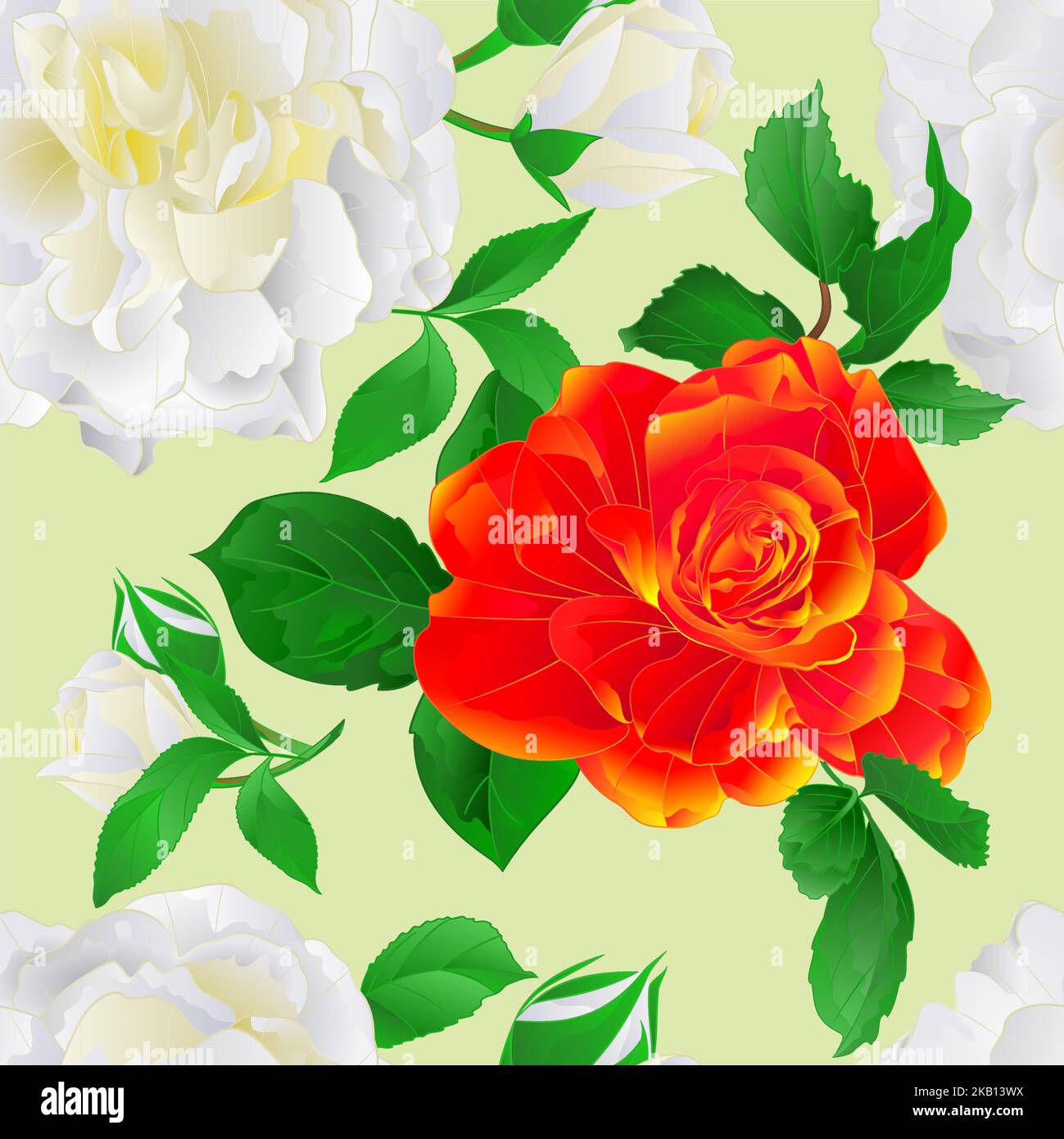 Seamless texture white and orange roses with buds and leaves hi-res stock photography and images ...