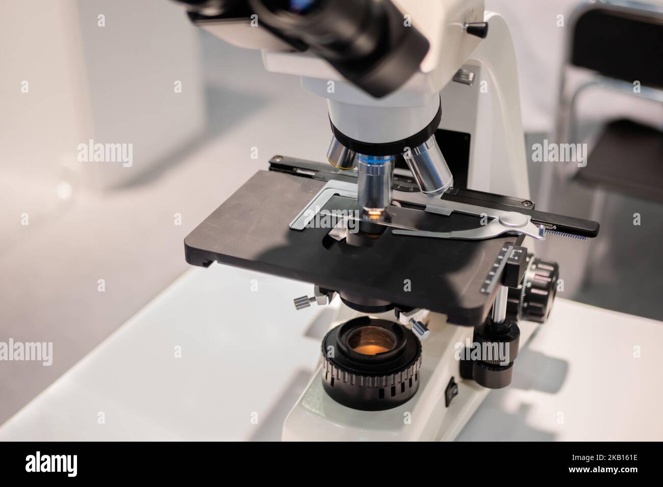 Professional medical microscope in science lab, exhibition Stock Photo ...