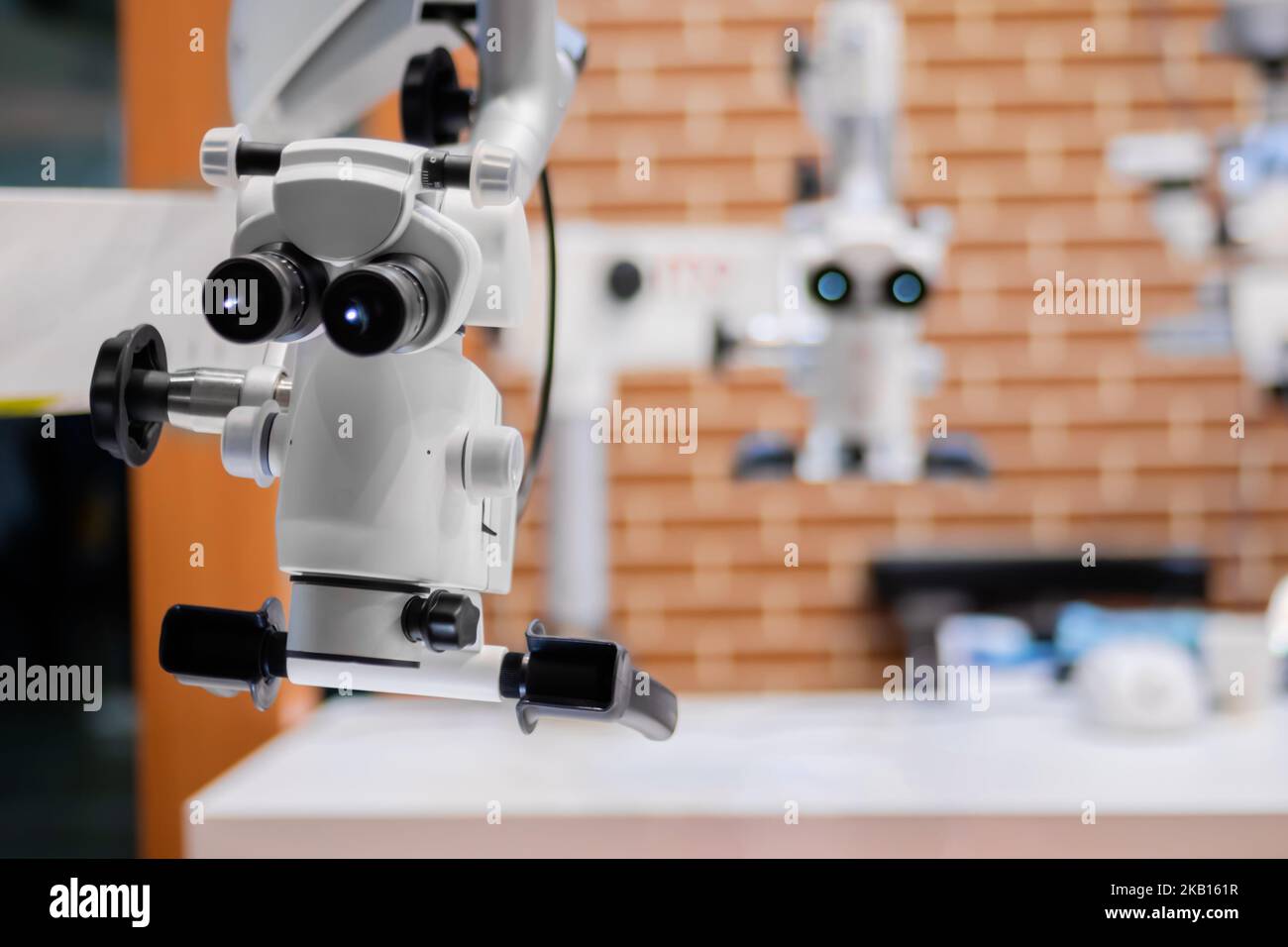 Professional microscope at technology exhibition, trade show Stock ...