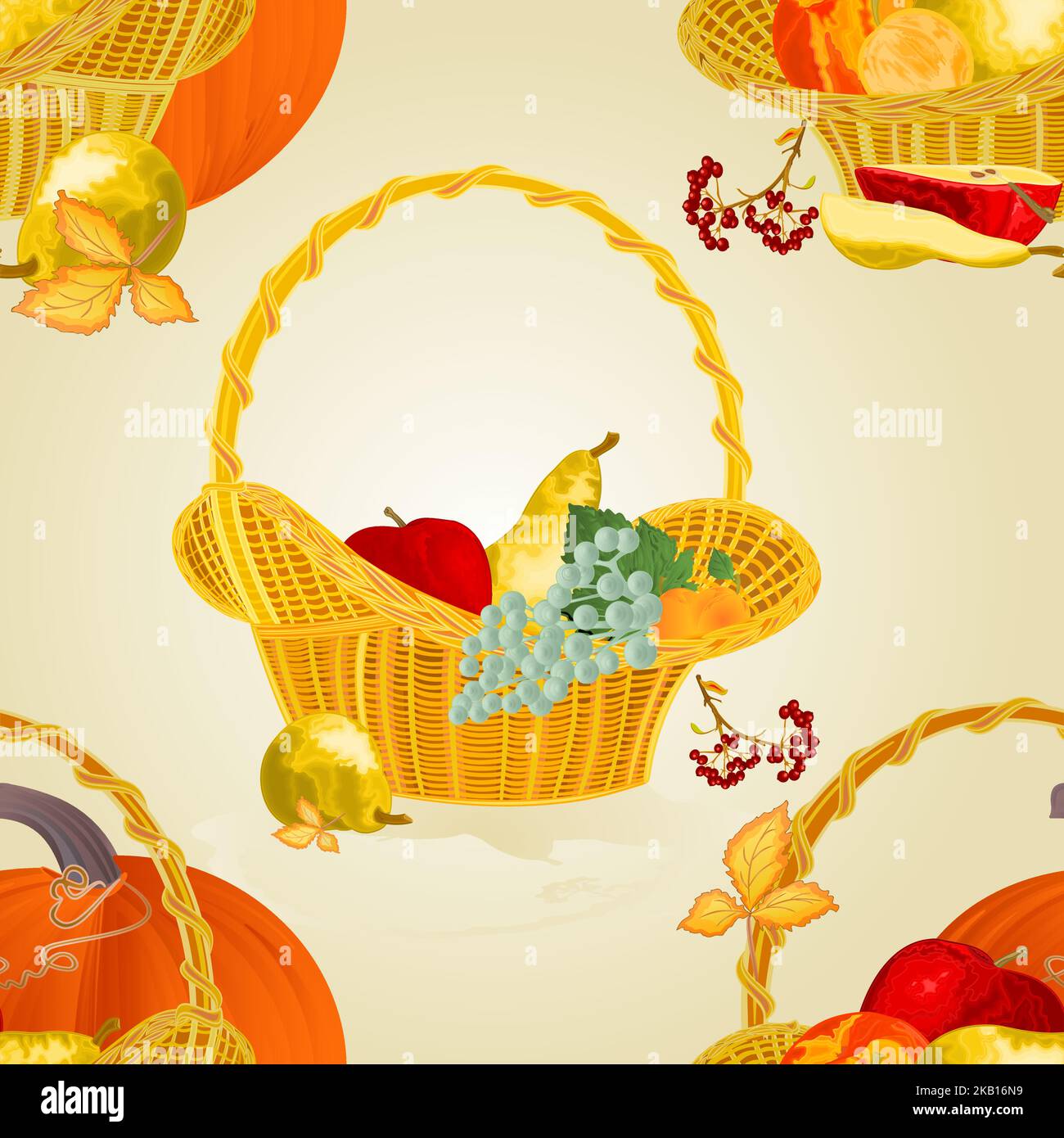 Seamless texture fruit in a wicker basket healthy food Vector ...