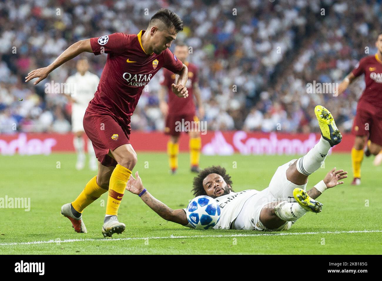 Real Madrid Marcelo and A.S. Roma Cengiz during UEFA Champions League ...