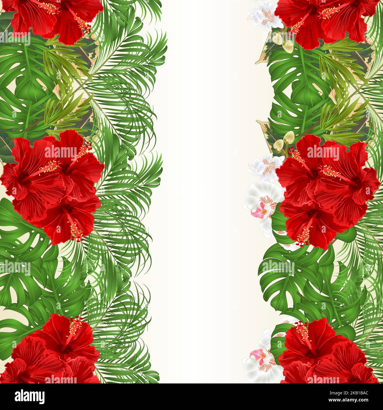 Floral vertical border seamless background with blooming hibiscus and ...